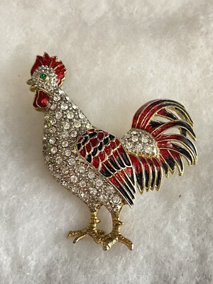 Vintage Rooster Brooch/Pendant Rhinestone/Enamel Costume Jewelry ...