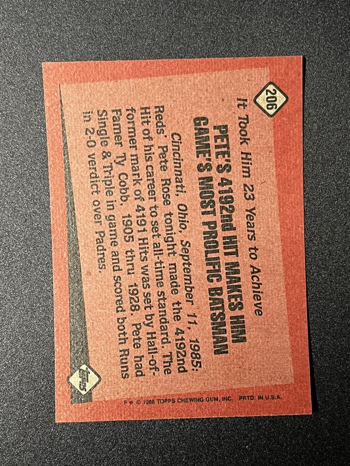 1986 Topps Pete Rose Record Breaker #206 - Cincinnati Reds - HOF | eBay