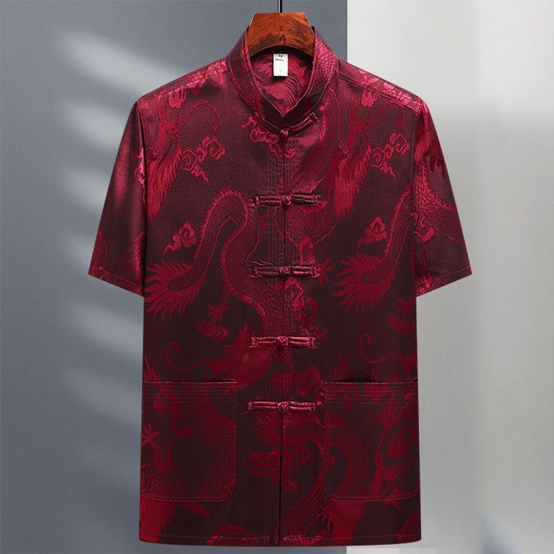 Men Short Sleeve Traditional Chinese Tang Tops Kung Fu Tai Chi Clothes ...