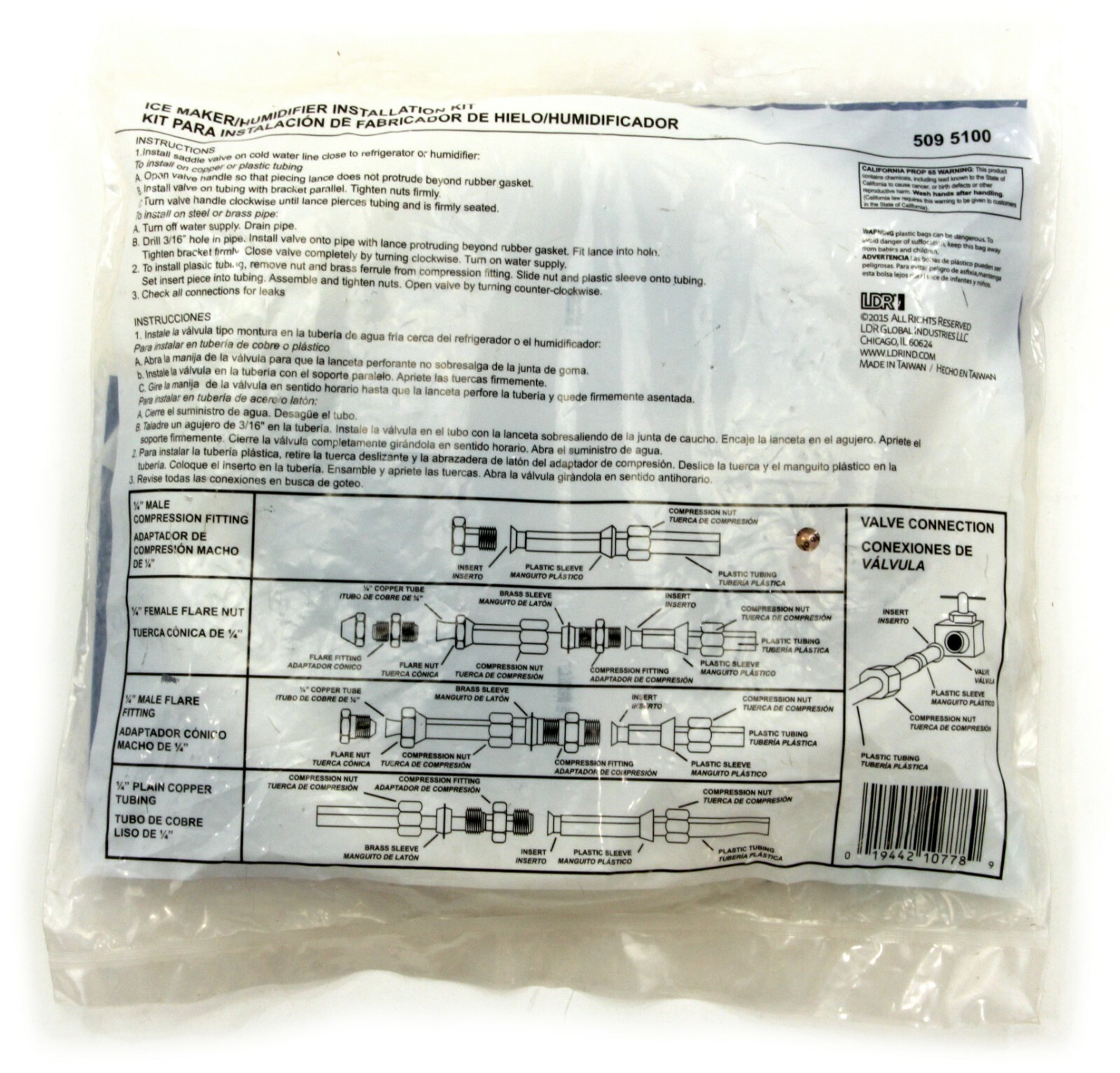 Ice maker Humidifier Installation Kit LDR IND 509 5100 1/4" 25' Poly ...