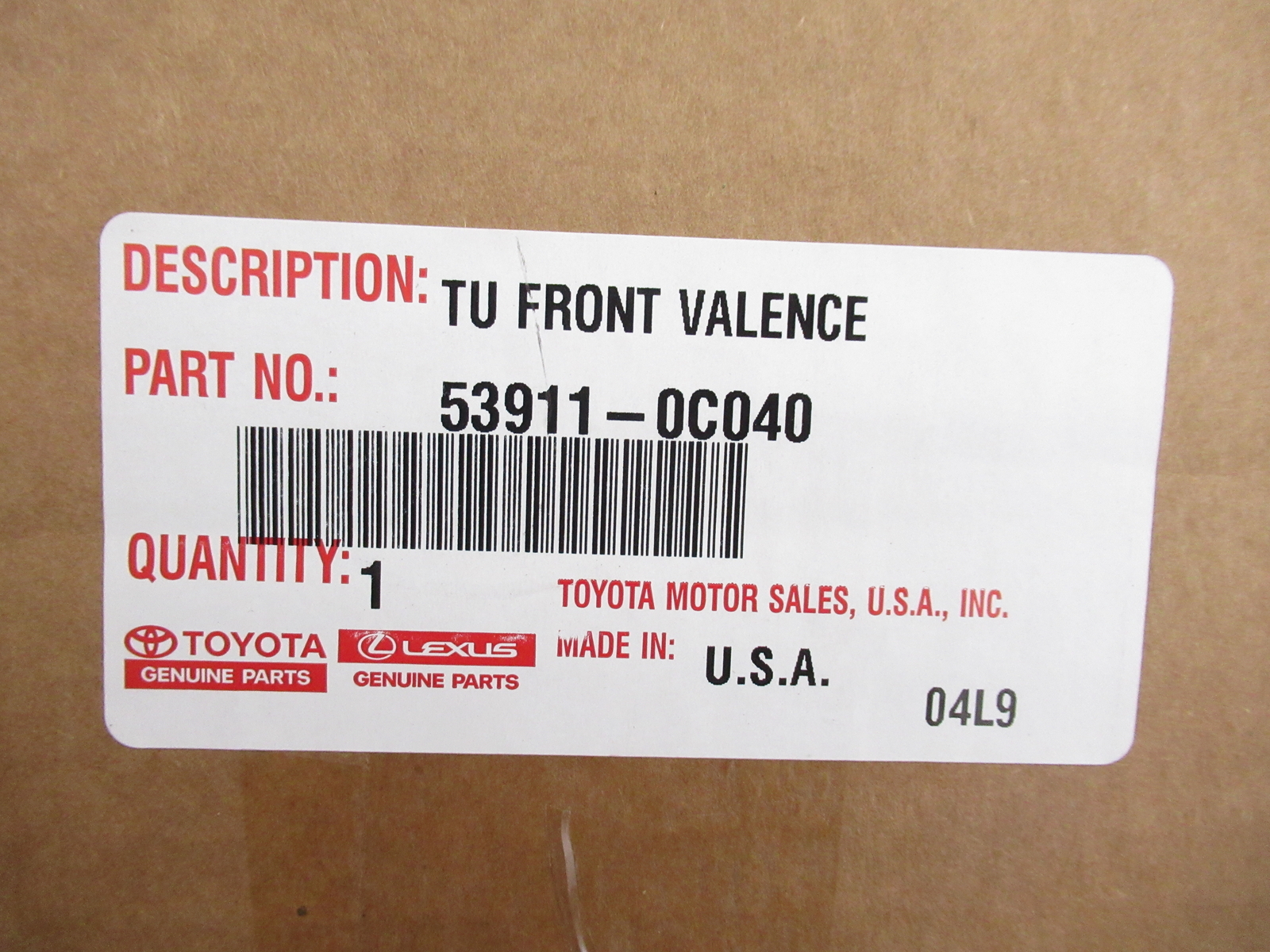 Genuine OEM Toyota 53911-0C040 Front Bumper Valance Panel 2010-2013 ...