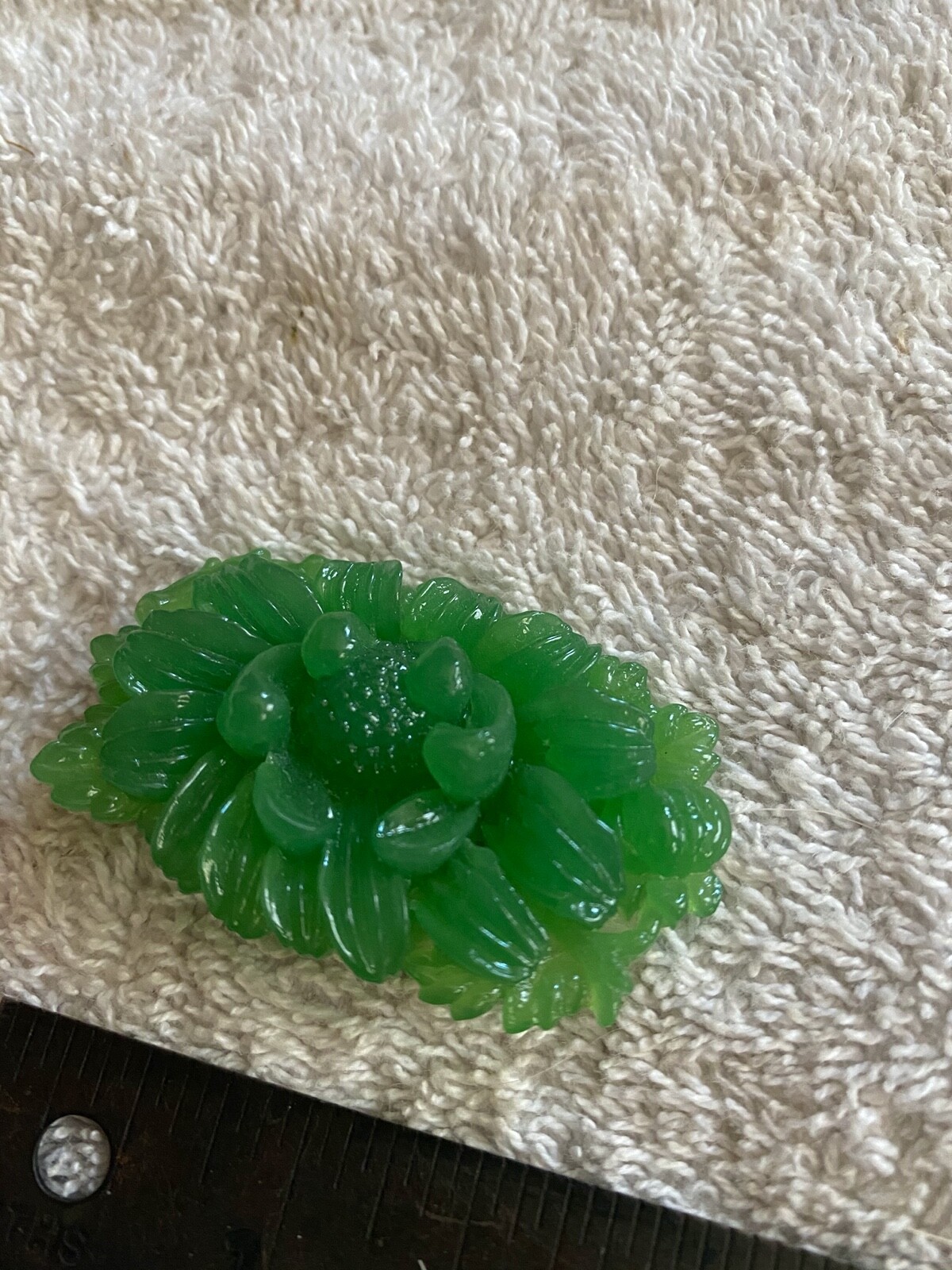 Vintage Plastic Green Floral Pin Made in Japan - Gem