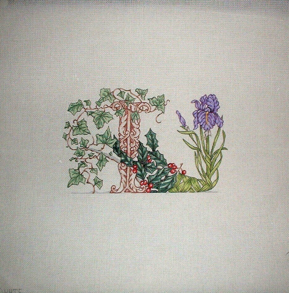 Monogram Floral Letter "I" Hand Painted Needlepoint Canvas Dennis Kyte ...