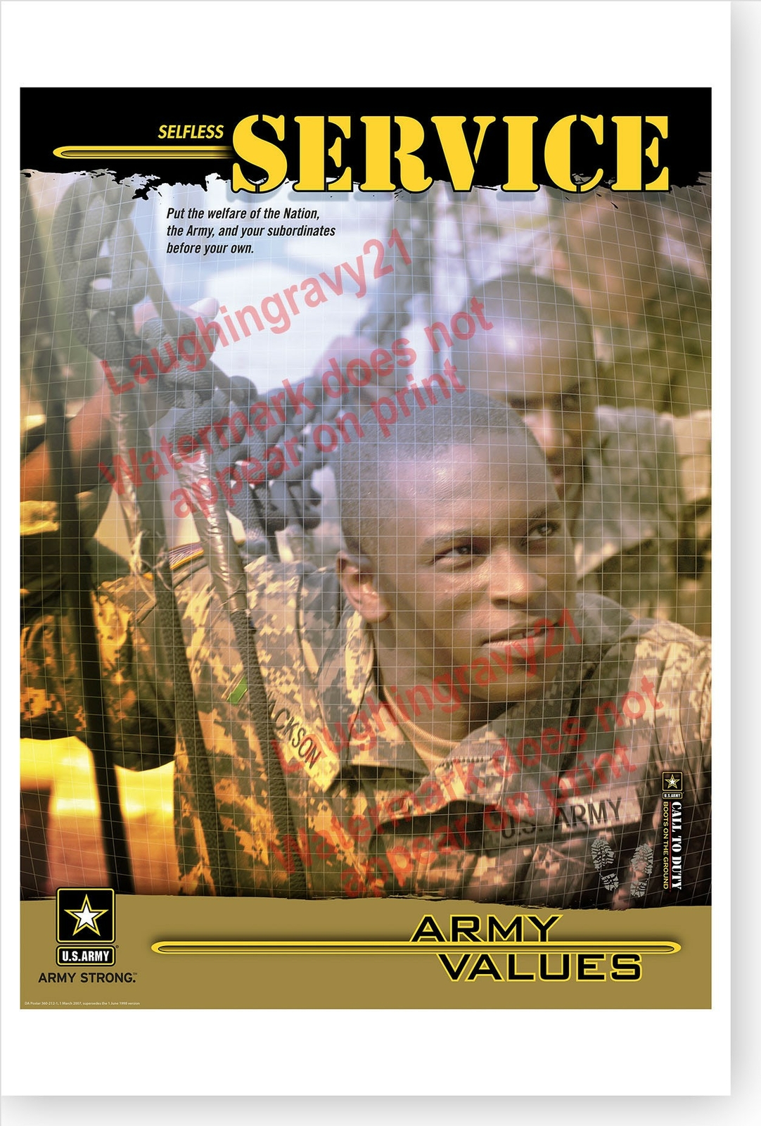 US Army Values SELFLESS SERVICE Call To Duty 2007 Poster | eBay