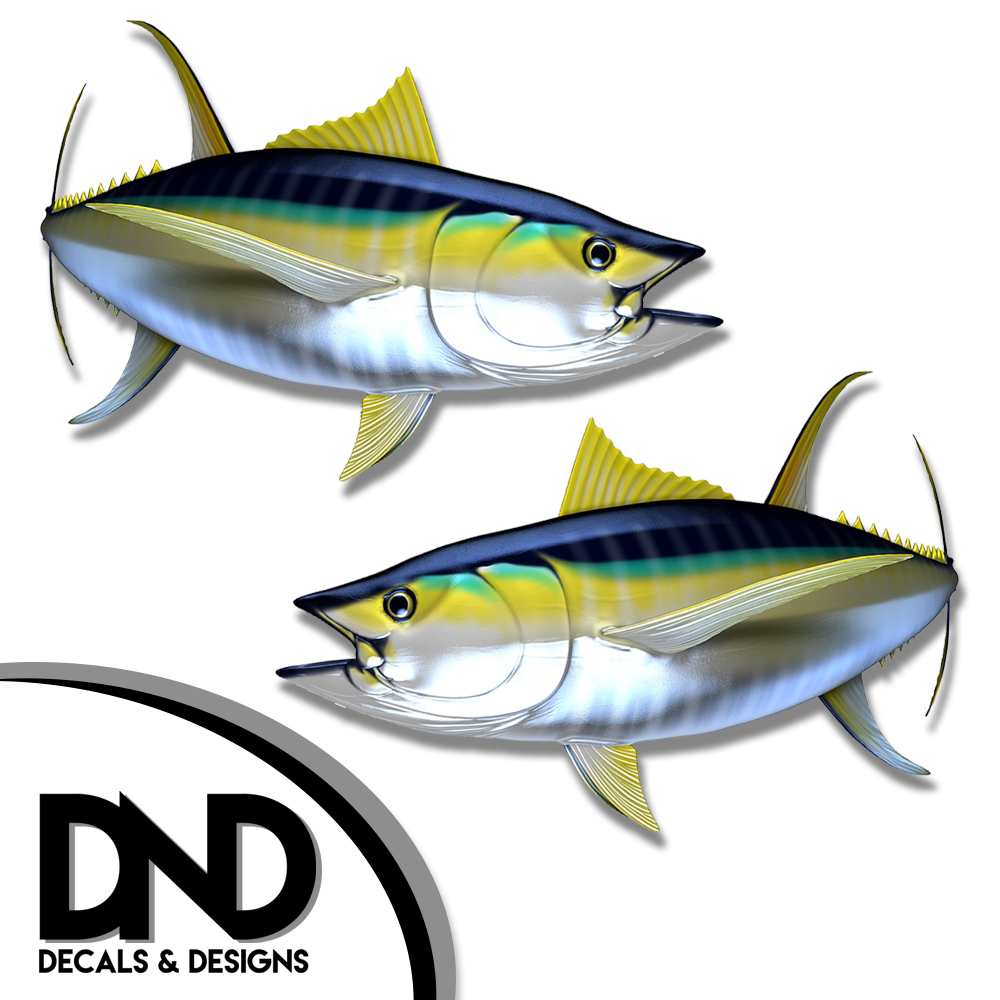 Yellowfin Tuna - Fish Decal Fishing Tackle Box Bumper Sticker "5in SET ...