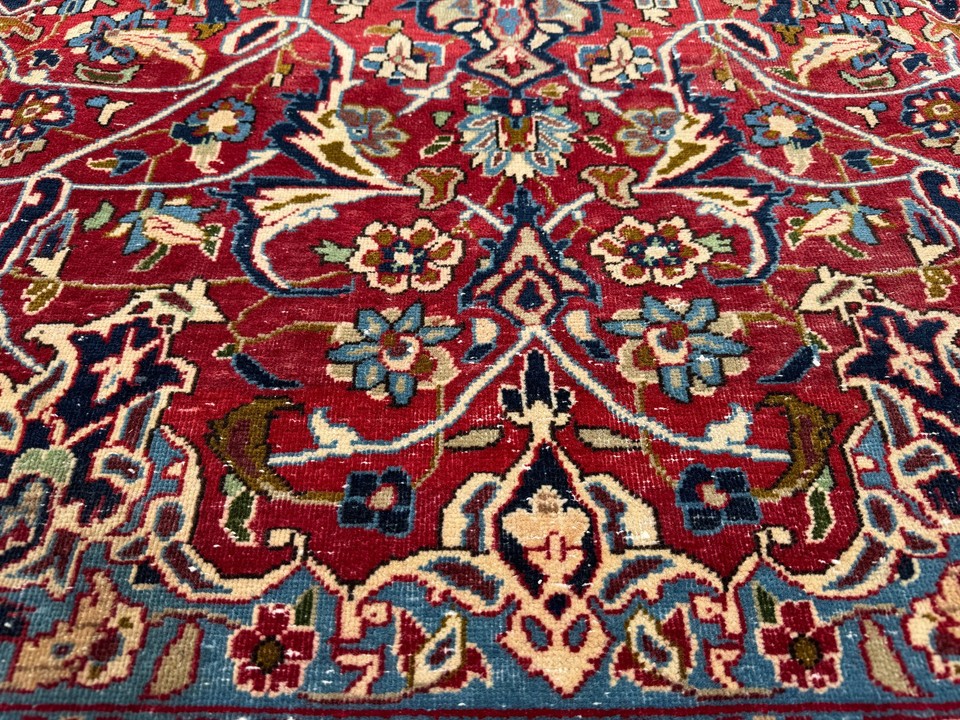 8x11 RED ANTIQUE RUG VINTAGE HANDWOVEN BLUE traditional handmade ...