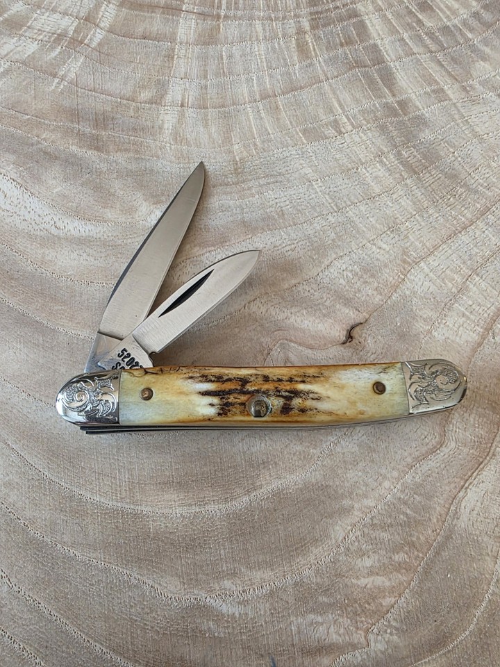 1981 CASE XX 52027 STAG SMALL JACK KNIFE W SCROLLED BOLSTERS & #ED 634 ...