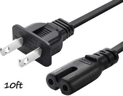 10ft 2-Prong AC Wall Power Cord Cable for TV Philips Panasonic Samsung ...