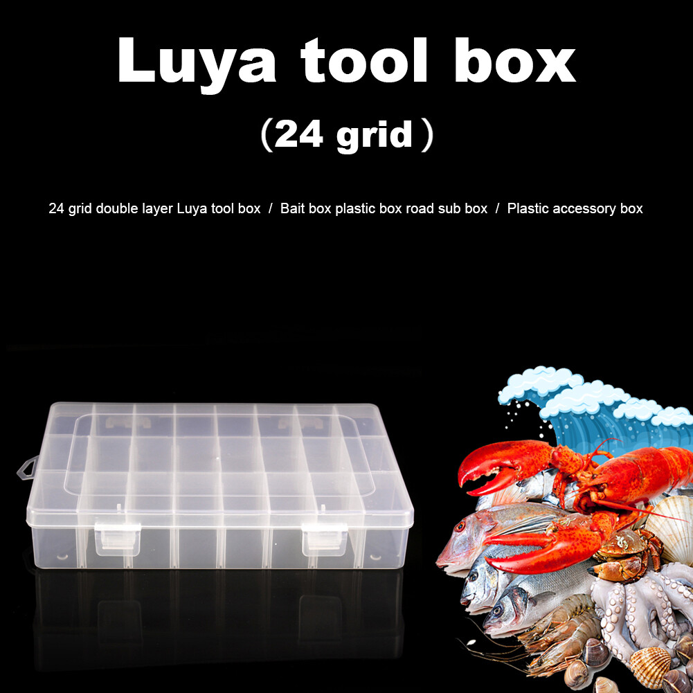 24 Grids Clear Fishing Tackle Box Fishing Box Plastic Tackle Box (24 ...