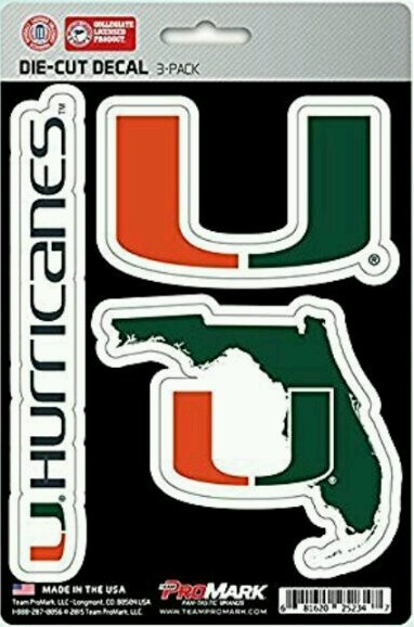 Miami Hurricanes Team ProMark Die-Cut Decal Stickers 3Pack | eBay