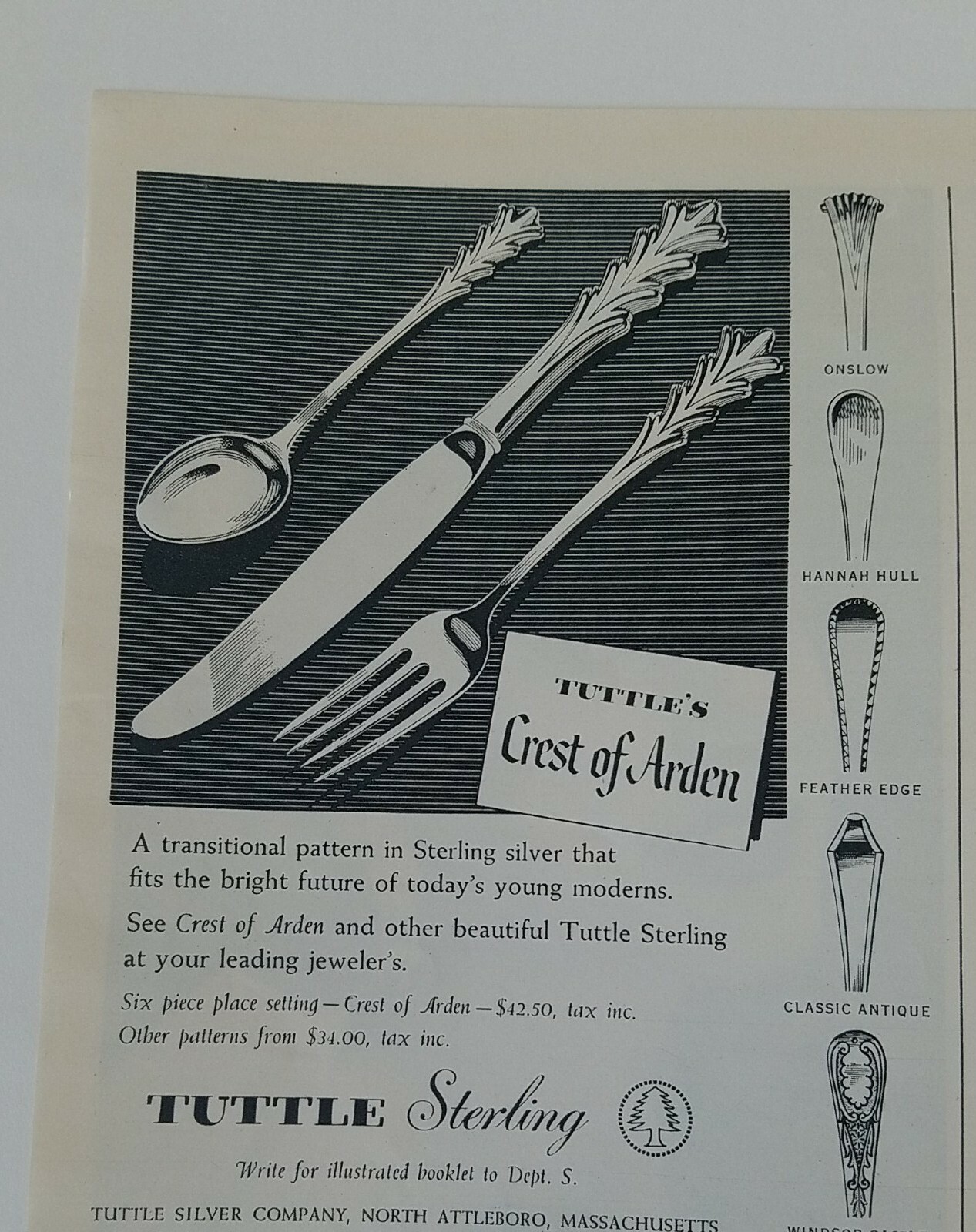 1953 Tuttle sterling silver Crest of Arden pattern silverware vintage ...