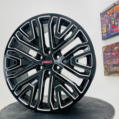 Black AT4 Wheels GMC Sierra Yukon Denali 22 Rims 2024 2023 2022 2021 ...