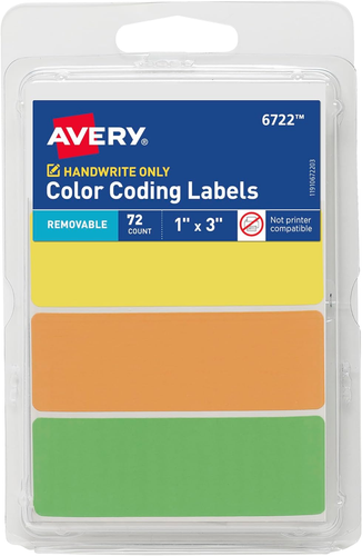 Avery Color-Coding Removable Labels, 1" X 3", Assorted Neon Colors, Non ...