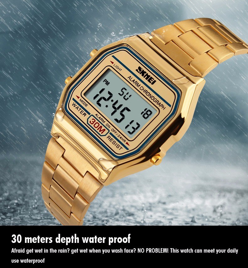 Mens LED Digital Wrist Watch Date Day Sport Army Gold Stainless Steel ...