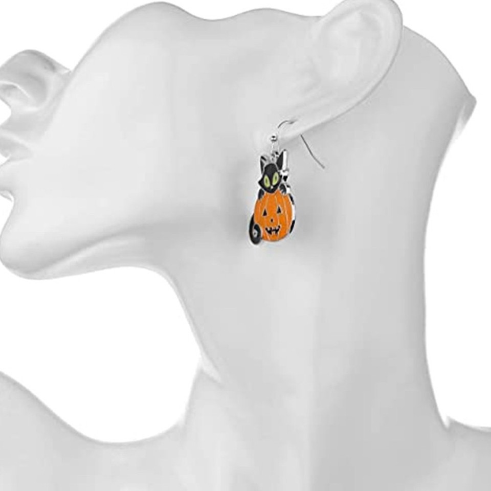 1 Pair Women Dangle Earrings Girls Halloween Earrings Pumpkin Cat Ear ...