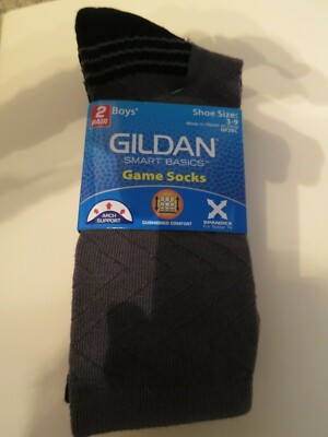 Gildan Smart Basics Game Socks Boys shoe size 3-9 Gray 2 pair New | eBay