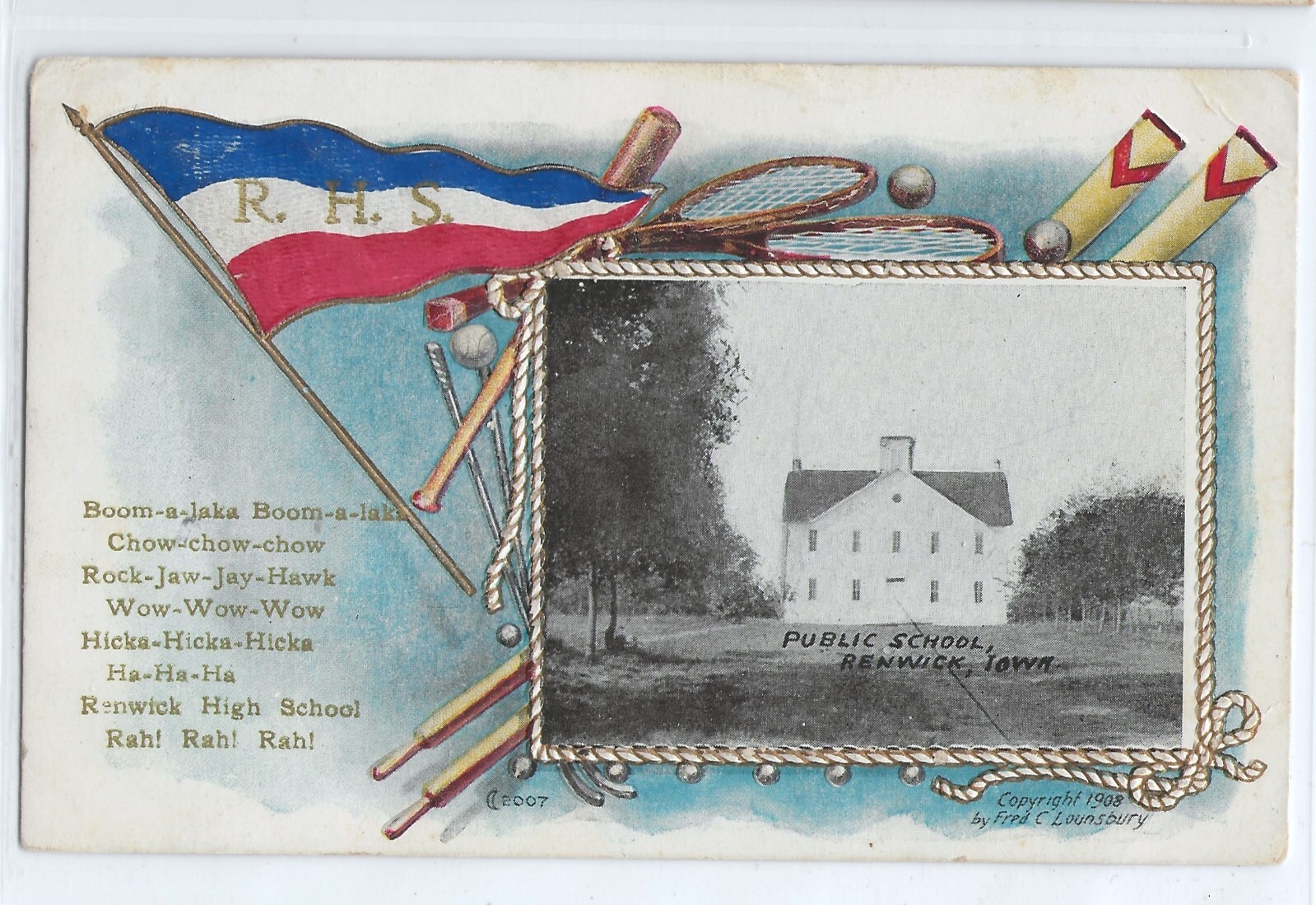 Renwick High School fight song, Renwick Iowa; Humbolt County postcard ...