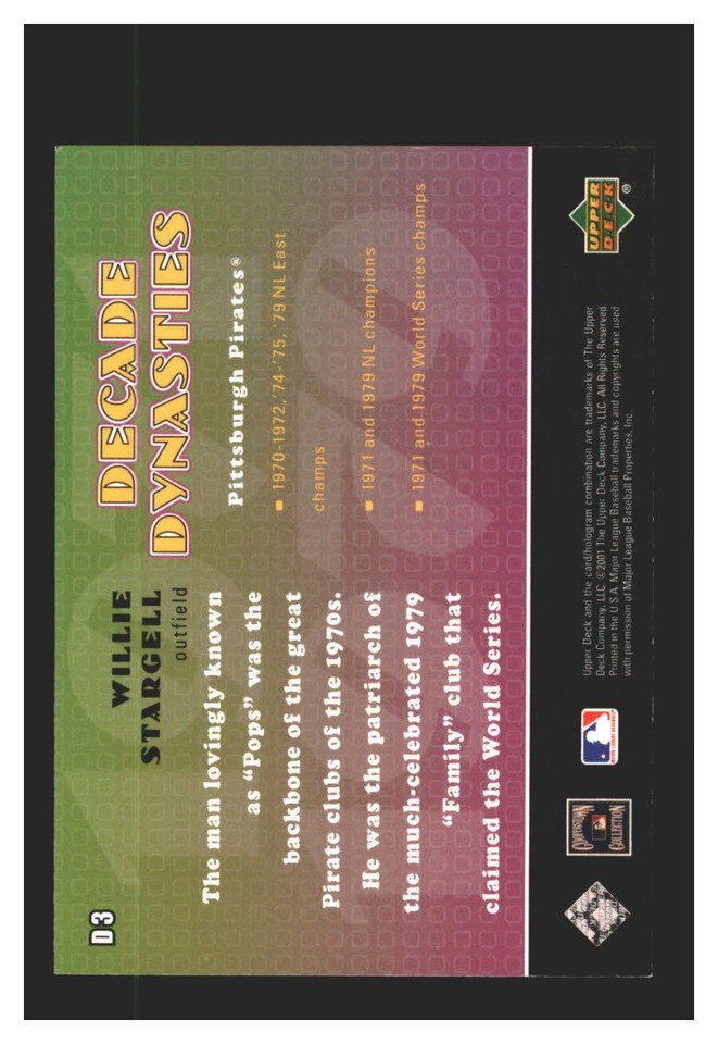2001 Upper Deck Decade 1970's #D3 Willie Stargell Decade Dynasties NM ...