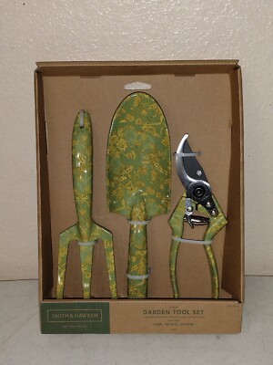 SMITH & HAWKEN GARDEN TOOL SET ALUMINUM PRUNER CULTIVATOR TROWEL GREEN ...
