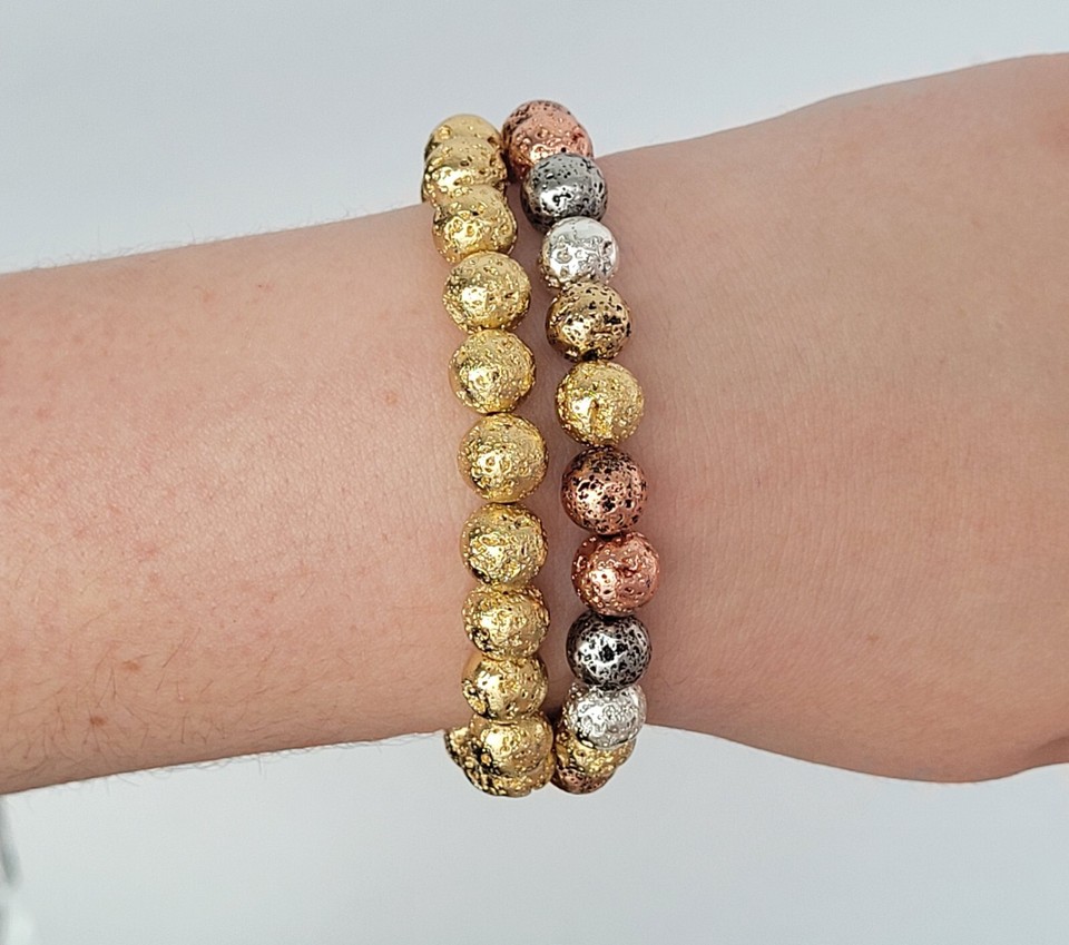 Lava Volcanic Rock Stone Bracelet Golden Crystal Stone Healing Handmade ...