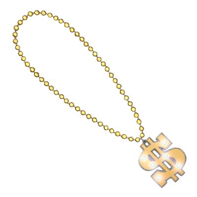 Light Up Gold Dollar Money Sign Charm Beaded Necklace | eBay