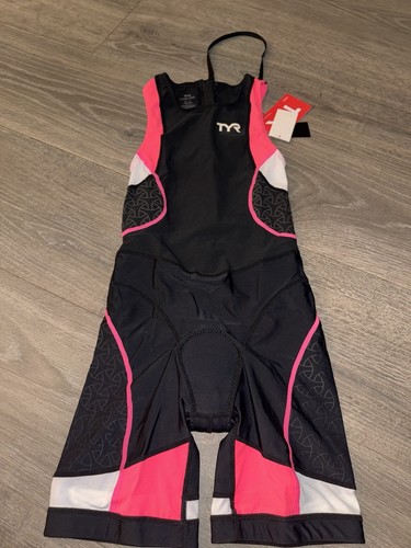TYR Back zip Triathlon Suit Trisuit Large new Pink Black Padded Fast ...