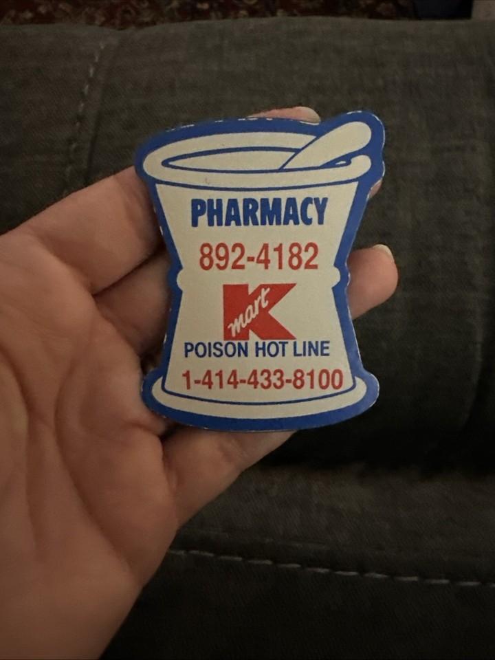 Vintage K-MART PHARMACY Advertising Magnet Poison 414 Hot Line MORTAR ...