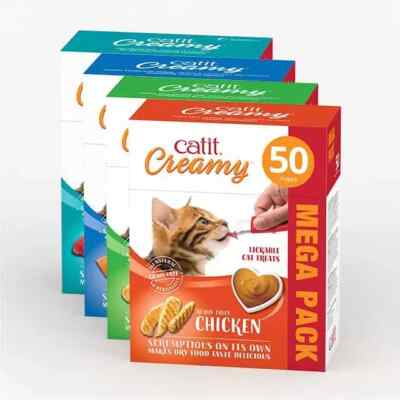 Catit Creamy Lickable Cat Treats 50x 10g Chicken Tuna Lamb Salmon Wet ...