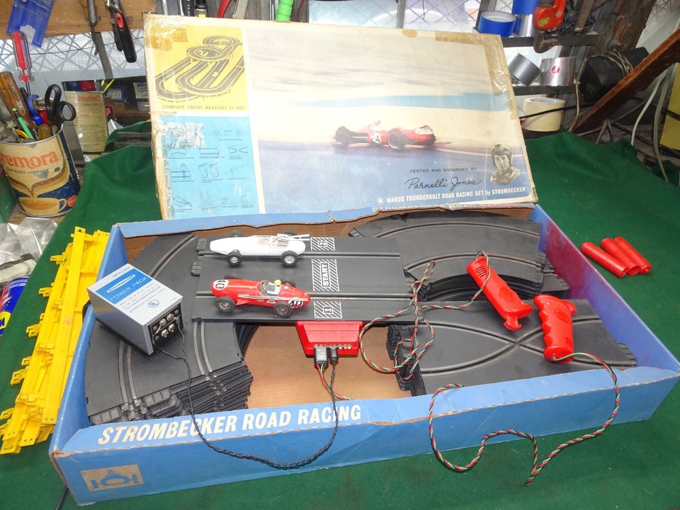Vintage strombecker slot car set Thunderbolt Sold By Wards 1960s | eBay