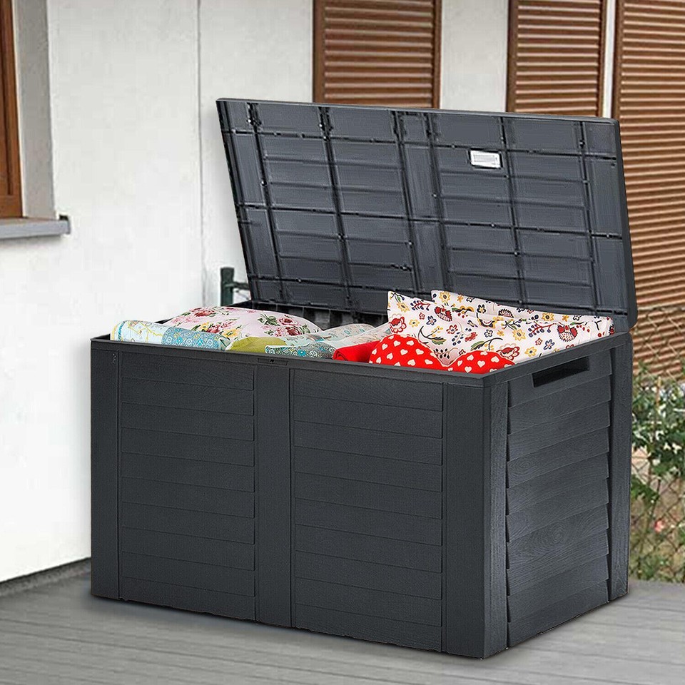 Garden Storage Box Weather Resistant Lid Easy Assemble Outdoor Tool ...