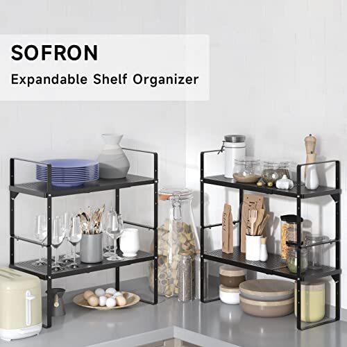 SOFRON Expandable Cabinet Storage Shelf Stackable Organizer Rack for ...