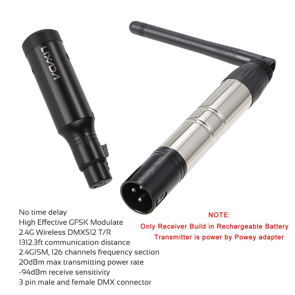 Lixada 2.4G ISM Wireless Rechargeable Receiver DMX512 XLR Transmitter ...