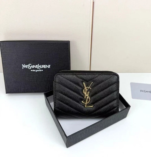 Saint Laurent YSL Black Leather Wallet Small Bifold Gold Logo Card ...