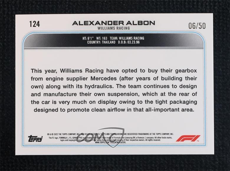 2022 Chrome Formula 1 F1 Cars Gold Checker Flag Refractor /50 Alexander ...
