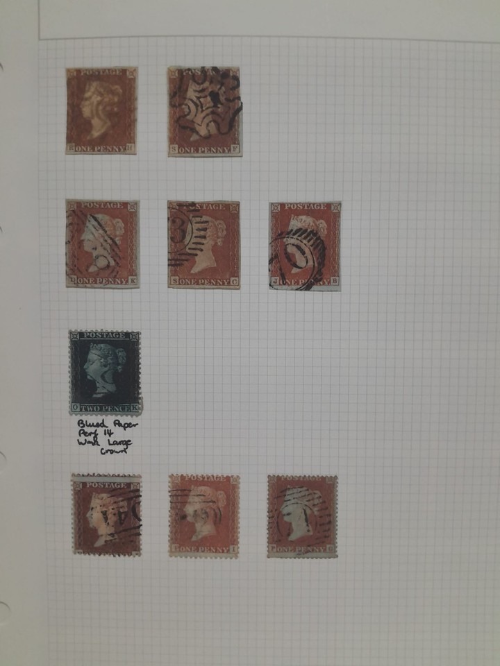 GB Queen Victoria 1d Penny Red Stamp Collection 70+ stamps + 2d Blue ...