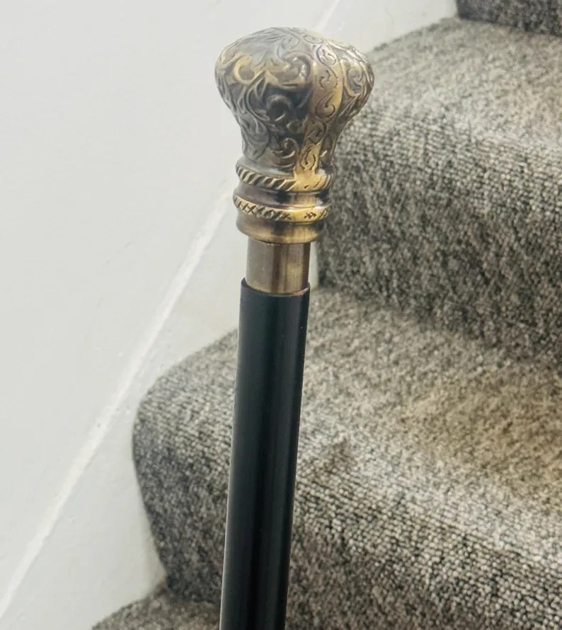 Swagger Walking Stick Can Victorian Style Brass Nickel Knob Handle Cane ...
