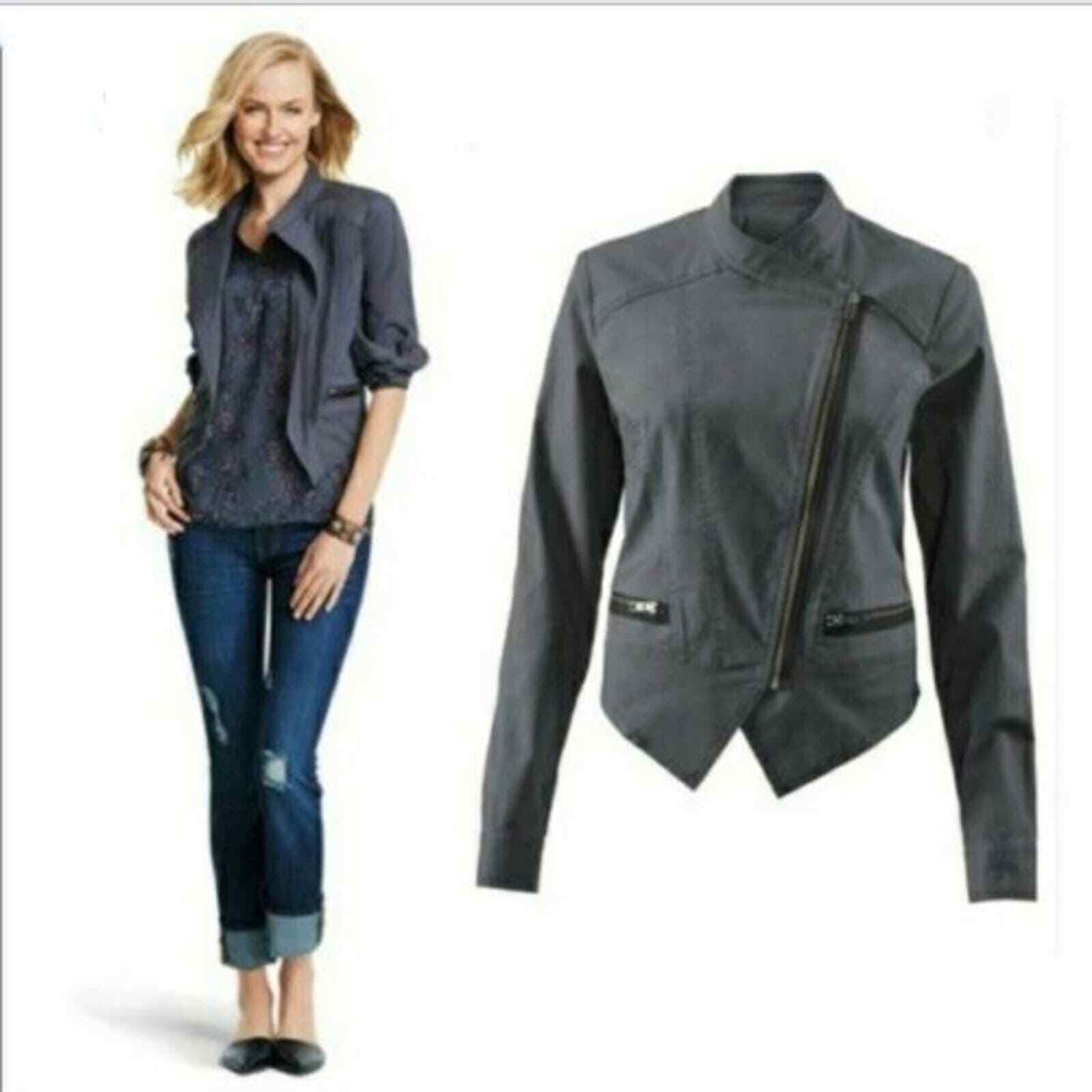 Cabi Twilight Moto Jacket Cropped Charcoal Gray Side … - Gem