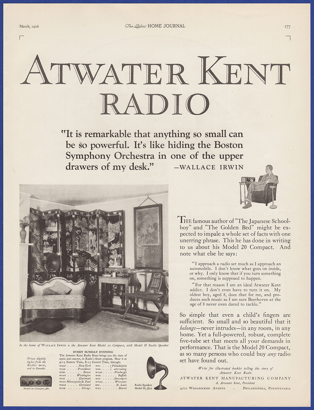 Vintage 1926 ATWATER KENT Model 20 Tube Radio Model H Speaker 20's ...
