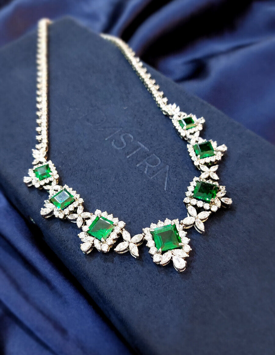 45ct Syn Emerald Floral Design Necklace 925 Fine Silver Handmade ...