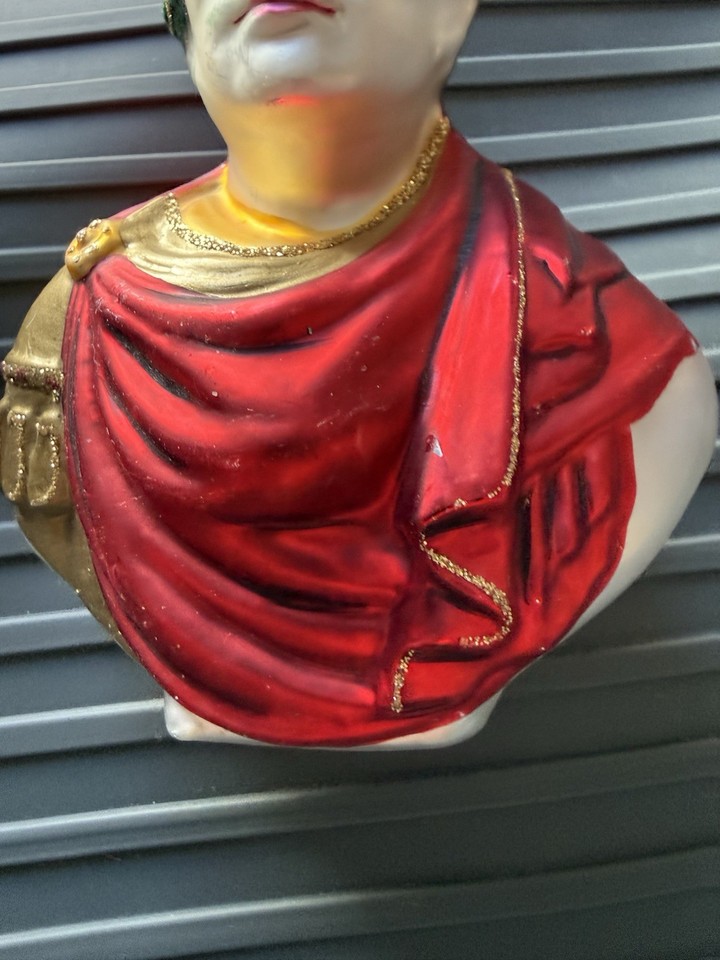Roman Emperor Bust Glass Christmas Ornament Laurel Wreath Red Robe 5 ...