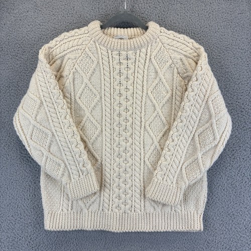 Bonner Irish Wool Fisherman Sweater Medium Ivory Oarsman Hand Knit ...