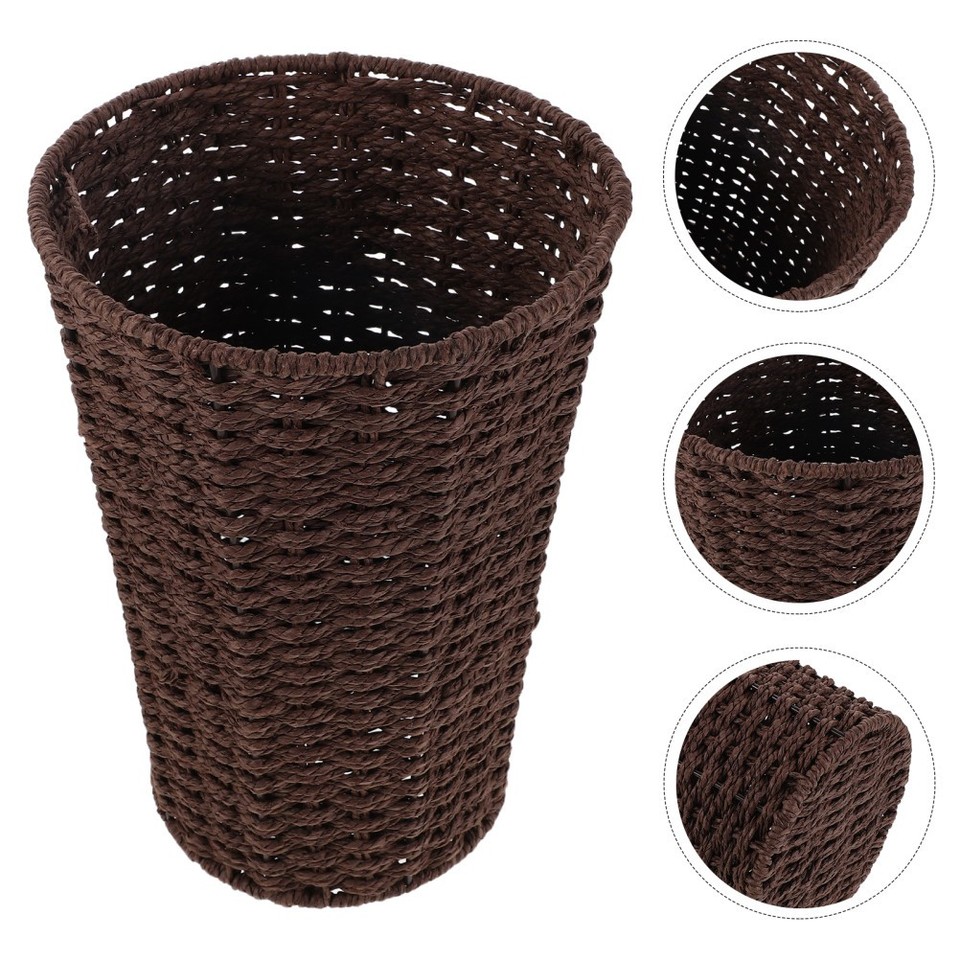 Waste Paper Bin Woven Storage Basket Bedroom Trash Can Garbage ...