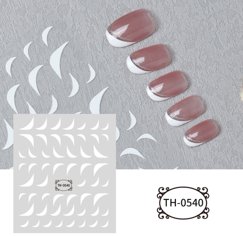French Tips Nail Sticker White Stripes Wave Self-Adhesive Decals for ...