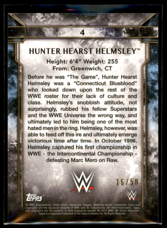 2017 Topps Legends WWE Wrestling BLUE #4 Hunter Hearst Helmsley Triple ...
