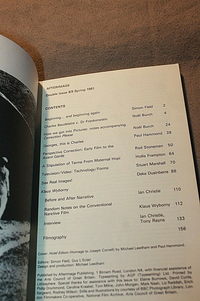 AFTERIMAGE Journal BEGINNING.... #8/9 1980 Noel Burch Hollis Frampton ...