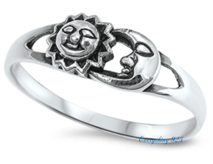 Sterling Silver 925 PRETTY SUN MOON DAY & NIGHT BAND SILVER RING 6MM ...