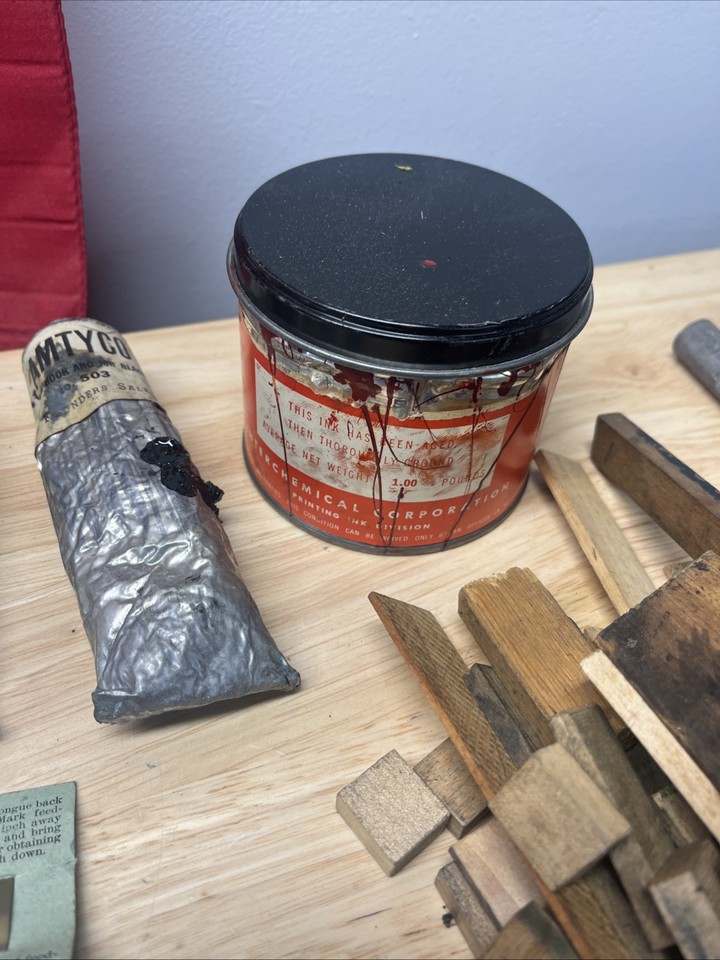 Large Lot Antique Printing Press Letters Numbers Borders Spacers Ink ...