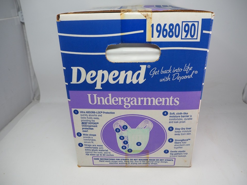 1996 Vintage Depend Undergarments Adult Diapers 60 RARE BOX w/Buttons ...