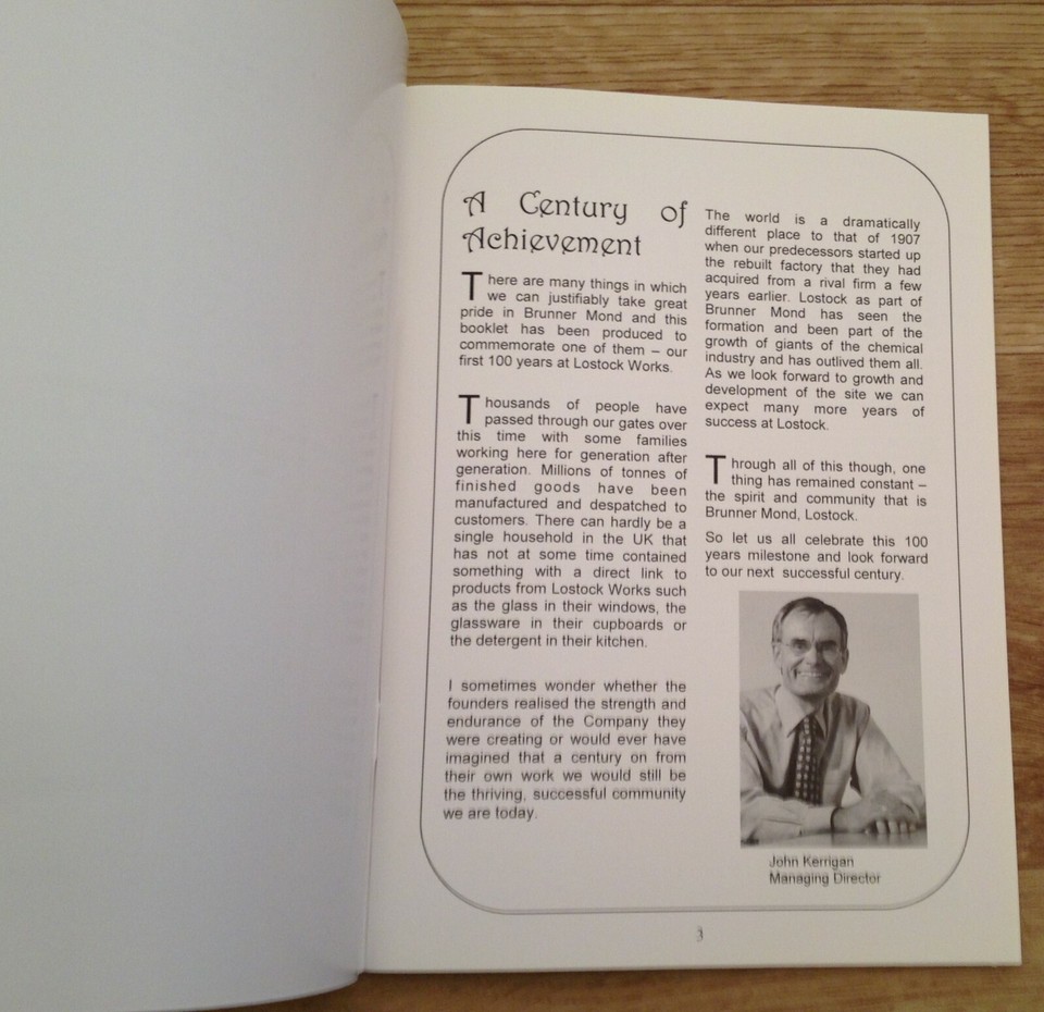 Brunner Mond LOSTOCK CENTENARY Commemorative Booklet 1907-2007 NEW | eBay