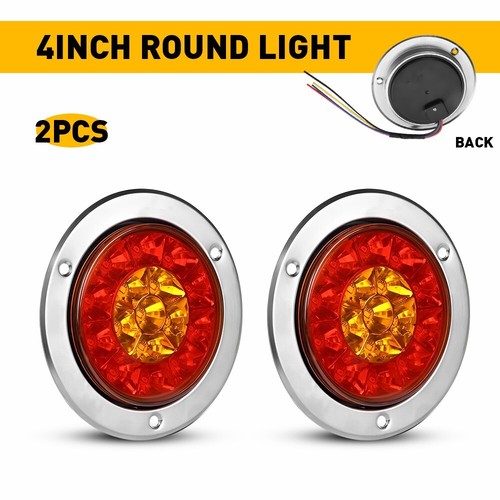 2x 4 Inch Round 16LED Red Amber LED Turn Stop Brake Trailer tail Lights ...
